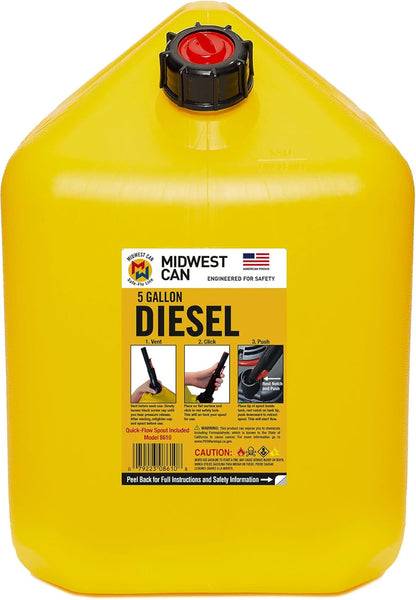 Midwest Can 8610 5 GL Yellow Diesel Can With Quick Flow Spout