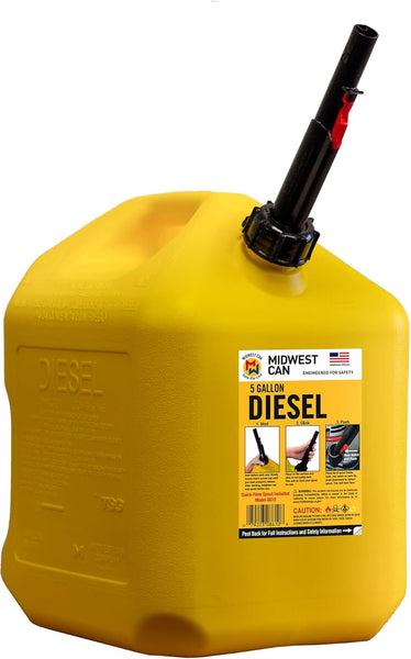 Midwest Can 8610 5 GL Yellow Diesel Can With Quick Flow Spout