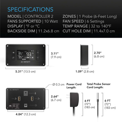 AC Infinity Controller 2 , Thermal Fan Controller - Single Zone